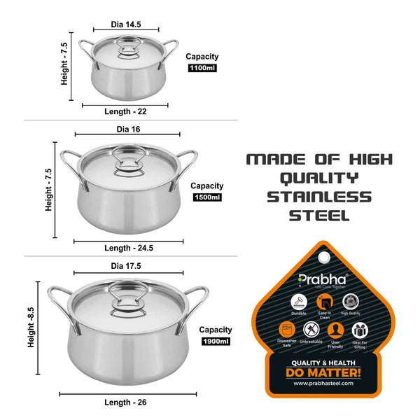 Buy Plain Apple Handi With Steel Lid Set Online | Prabhasteel