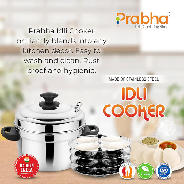 Stainless Steel Heavy Gauge Elegant Idli Cooker With Lid | Prabhasteel