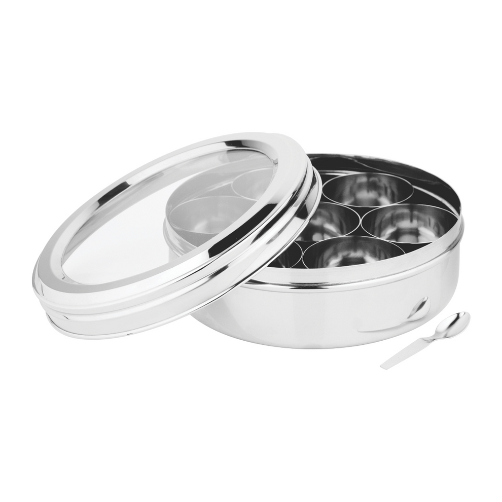 Stainless Steel Eye Candy Spice Box, See Through Glass Lid, 7 Spice ...