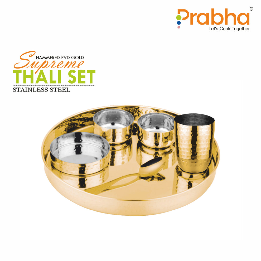 Stainless Steel Hammered Supreme Thali Set With PVD Coating | Prabhasteel