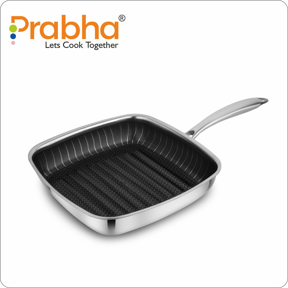 Triply Hexa Cube Square Grill Pan, 24CM | Prabha Steel