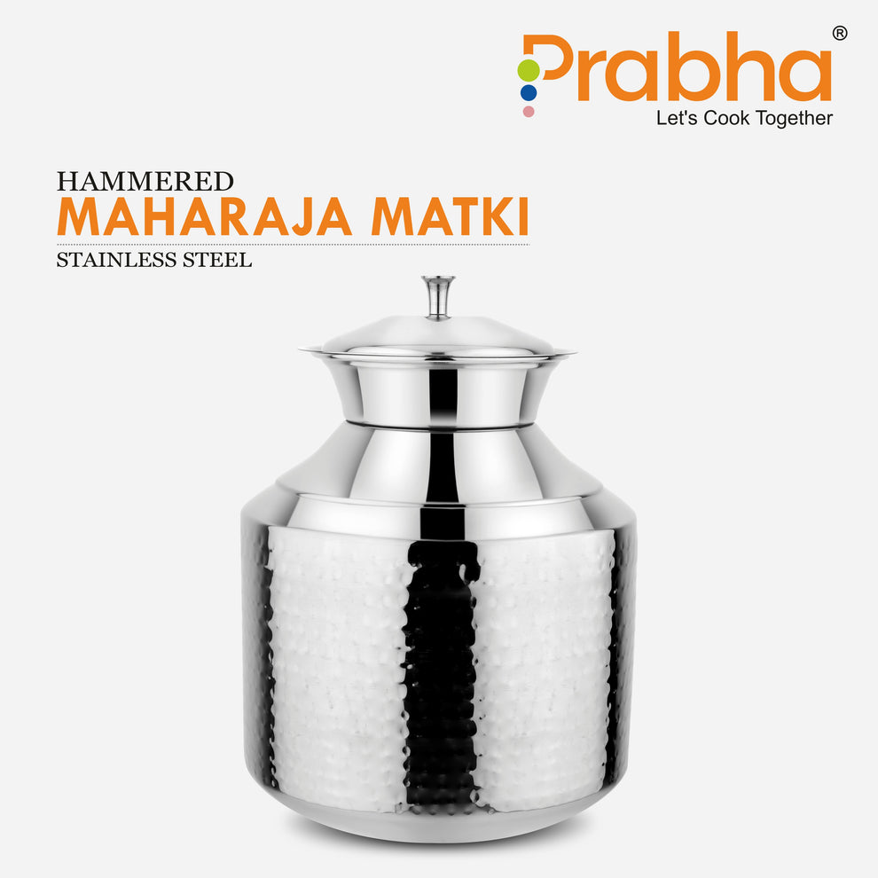 Stainless Steel Water Storing Maharaja Hammered Matki Pot Matka ...