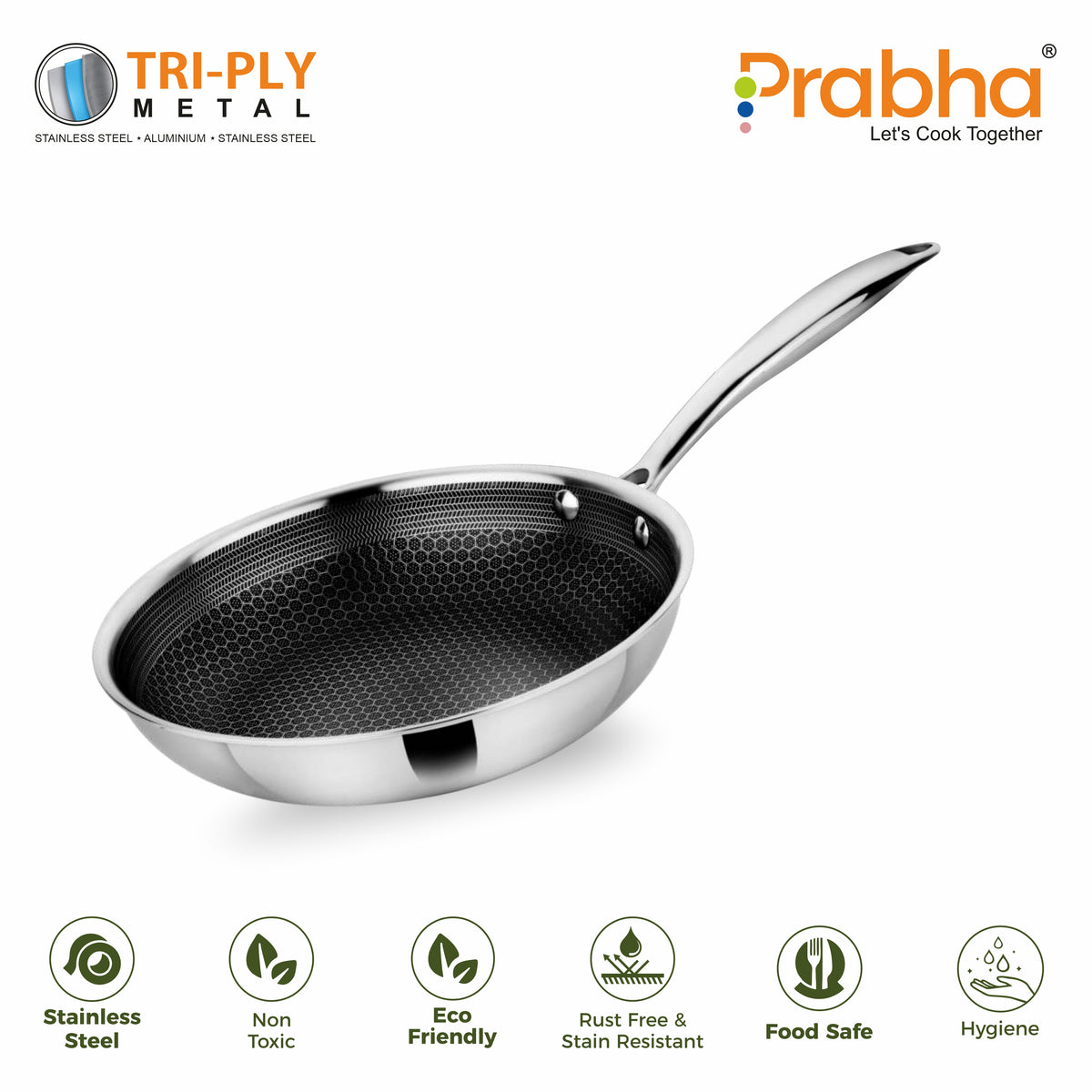 Tri-Ply Stainless Steel Hexa Cube Fry Pan With Lid, Non Stick Coating ...