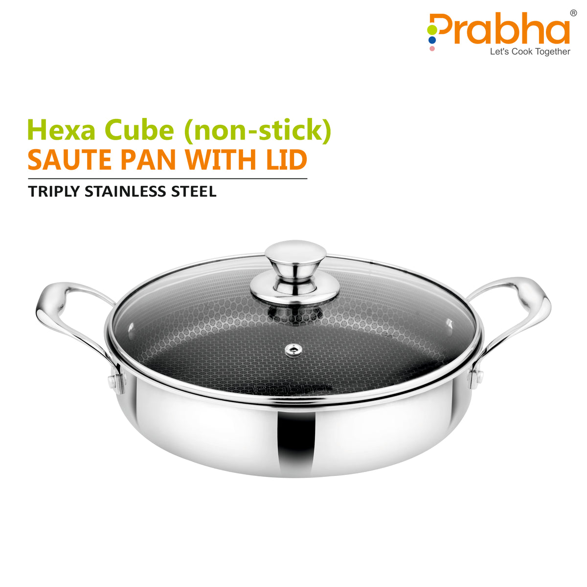 Stainless Steel Triply Hexa Cube Saute Pan With Lid | Prabha Steel ...