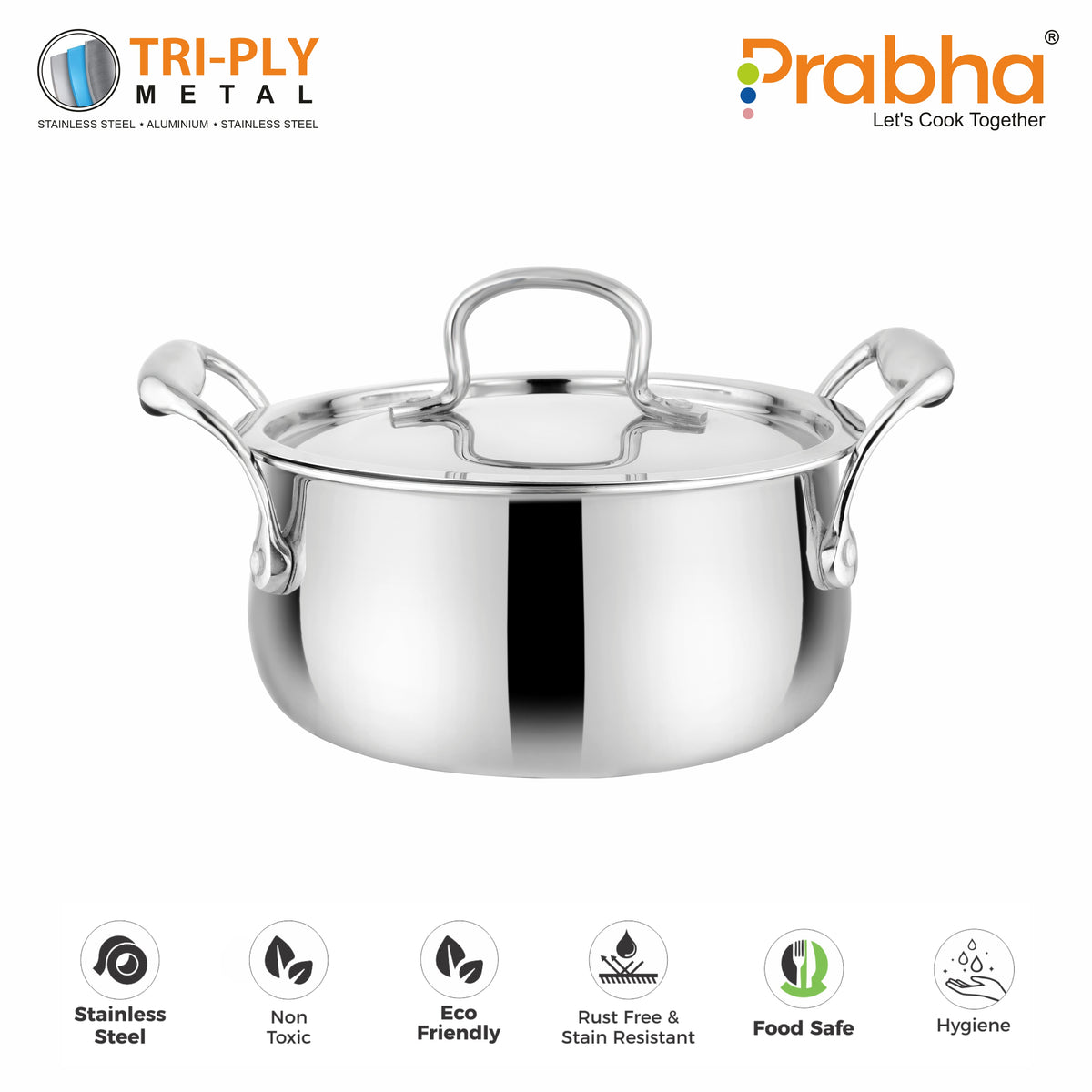 Stainless Steel Prima Triply Kalash Casserole With Lid | Prabhasteel