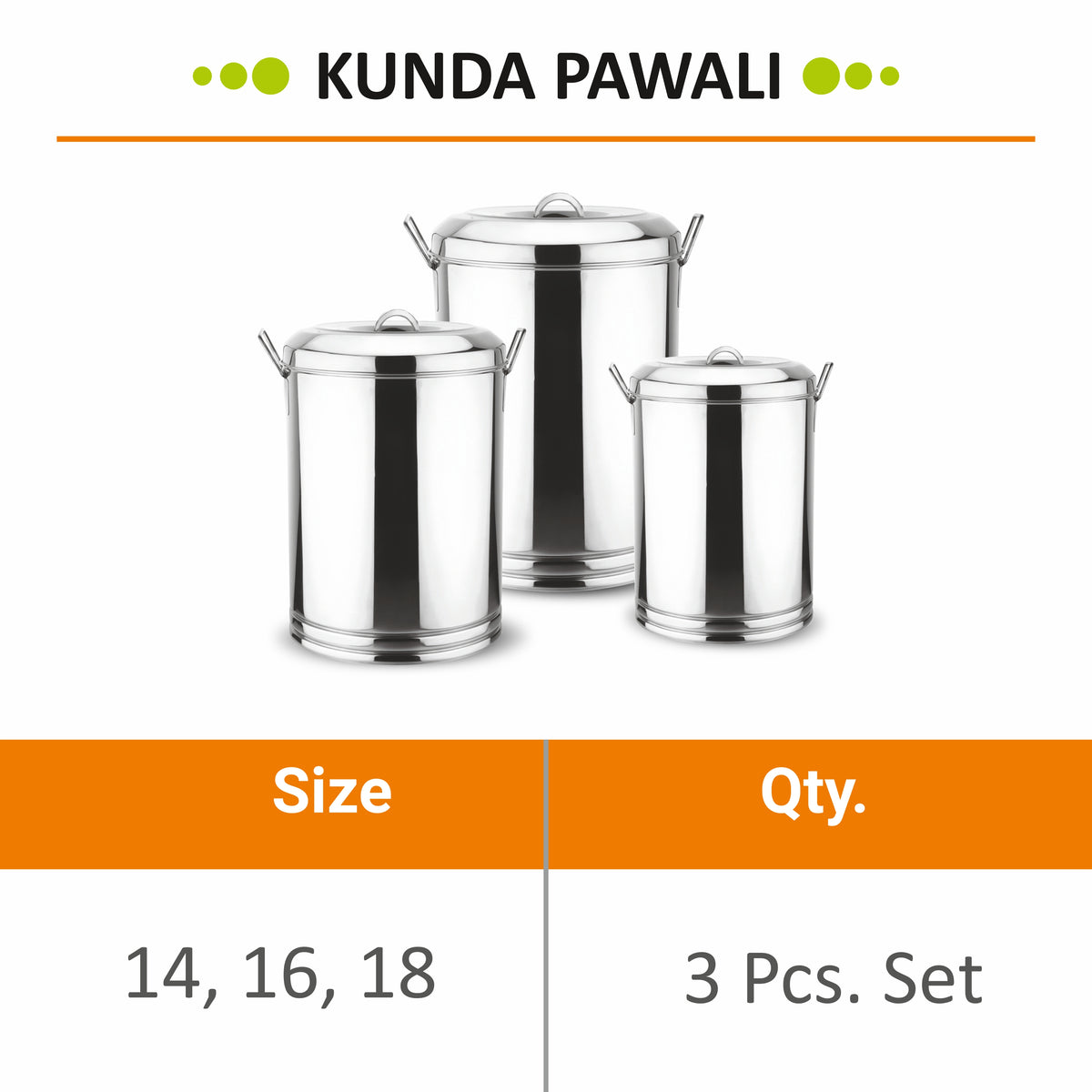 Stainless Steel Kunda Pawali / Drum Deep Atta Dabba Set - 3-Piece (14 ...