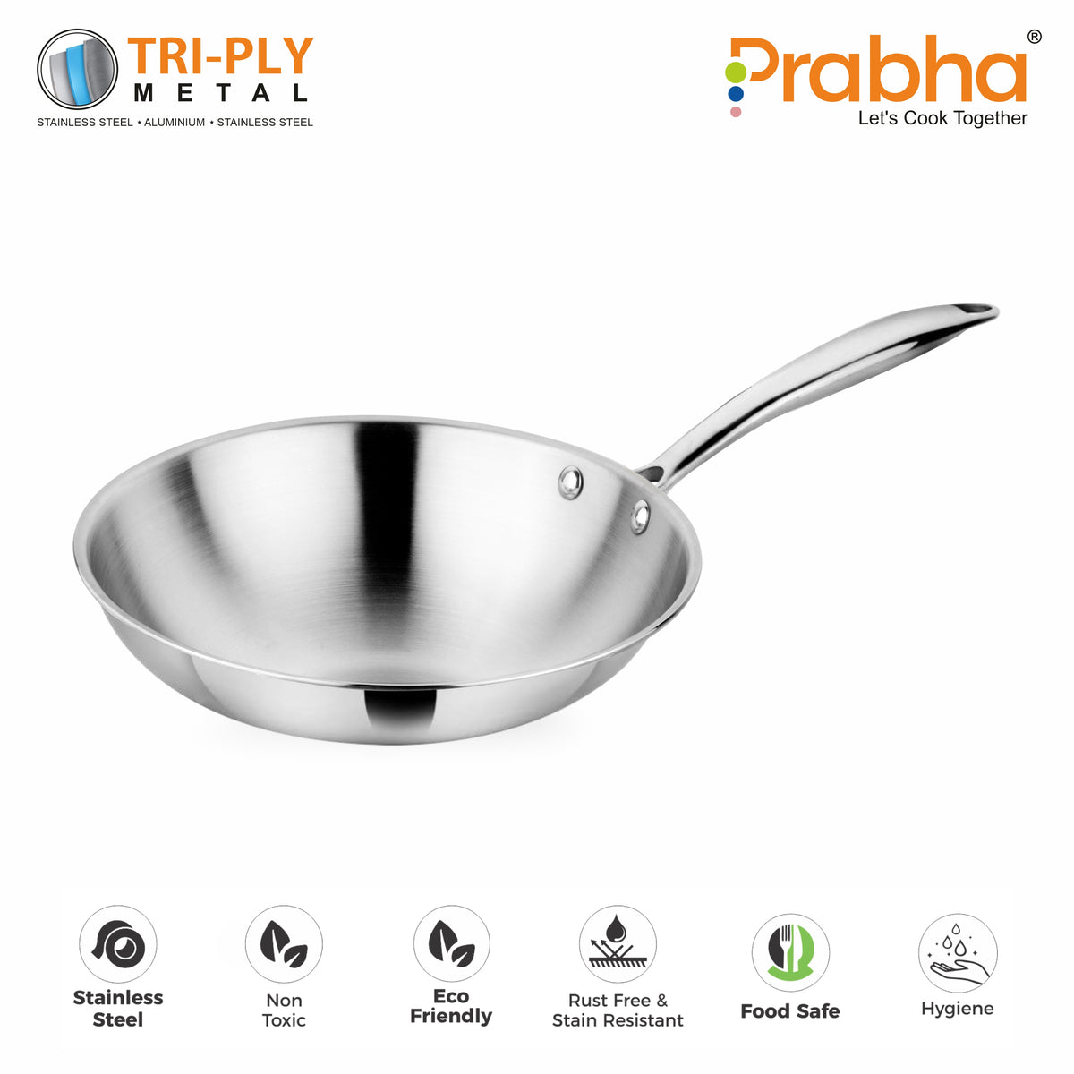 Stainless Steel Prima Triply Frypan For Home & Kitchen | Prabhasteel
