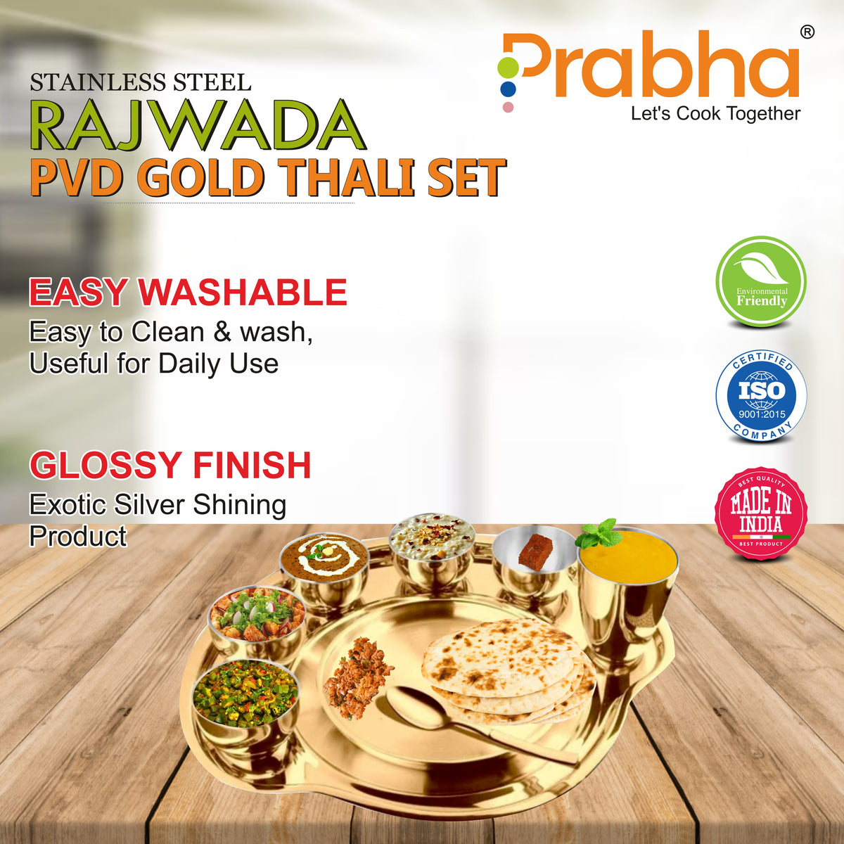 Stainles Steel PVD Gold Coating Rajwada Thali Dinner Set | Prabhasteel