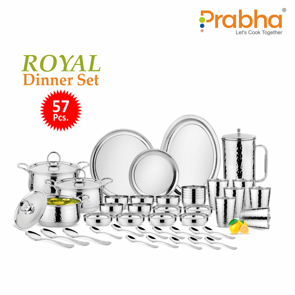 Royal Dinner Set Hammered Steel - 57 Piece Dinnerware Set | Prabhasteel