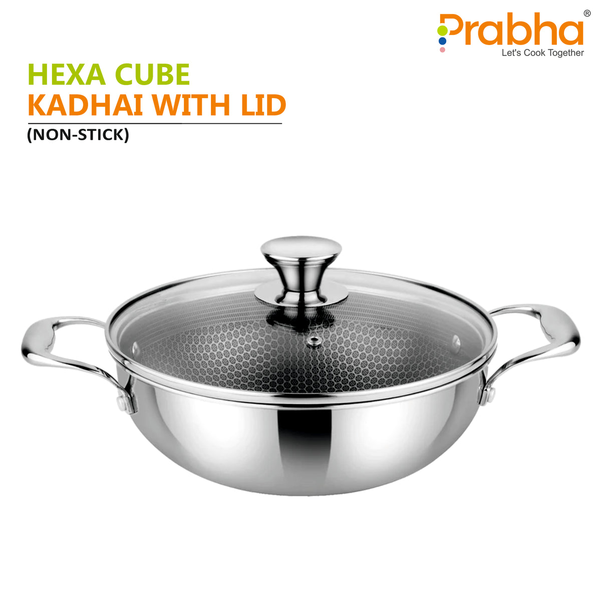 Tri-Ply Stainless Steel Hexa Cube, Non-Stick Coating Kadhai, Glass Lid ...