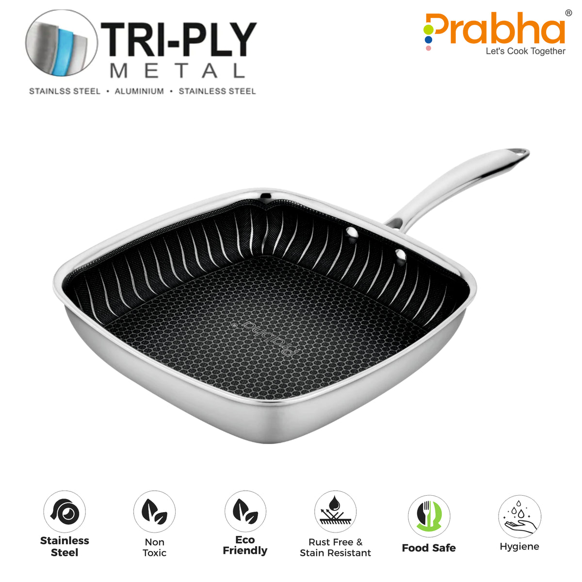 Triply Hexa Cube Square Pan, 24CM | Prabha Steel