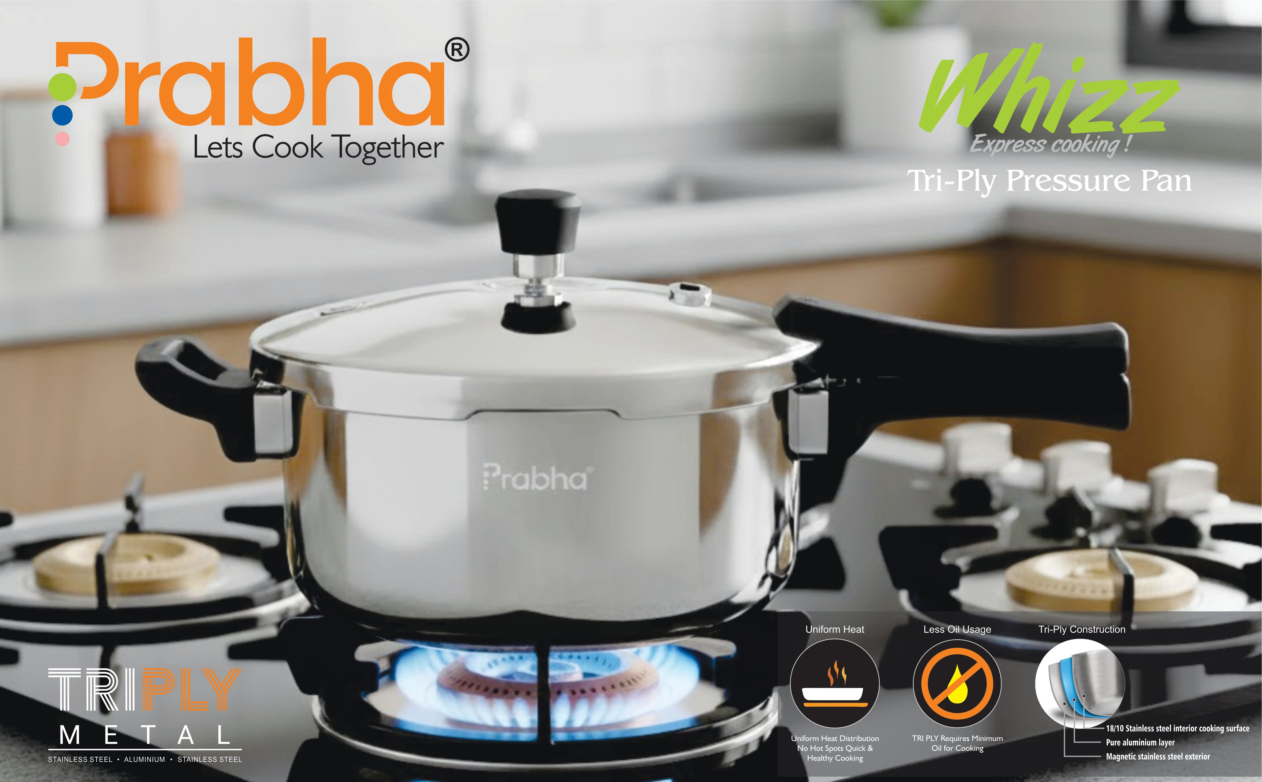 Buy Triply Whizz Outer Lid Pressure Pan For Home & Kitchen | Prabhasteel