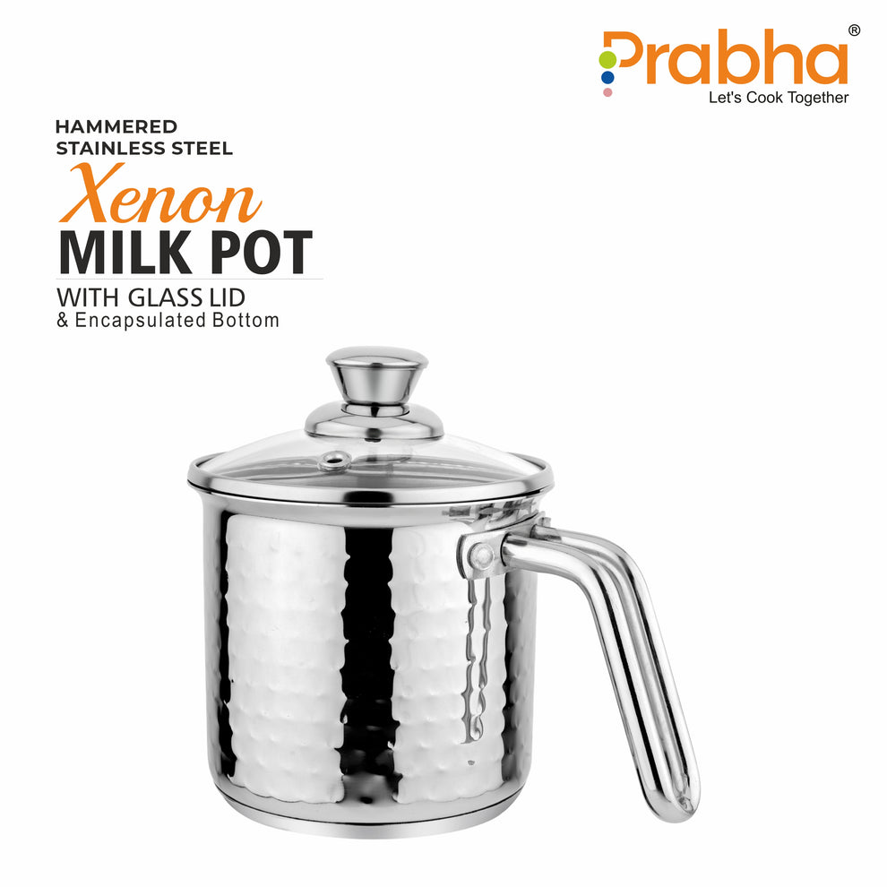 Xenon IB Stainless Steel Hammered Milkpot & Lid 11cm, 14cm | Prabhasteel